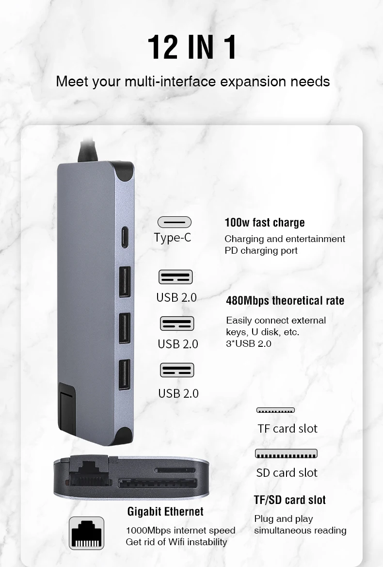 Hub Usb C 4k Rj45 100w Pd Gigabit 6 Port Usb 3.0 Sd Tf Reader For The ...