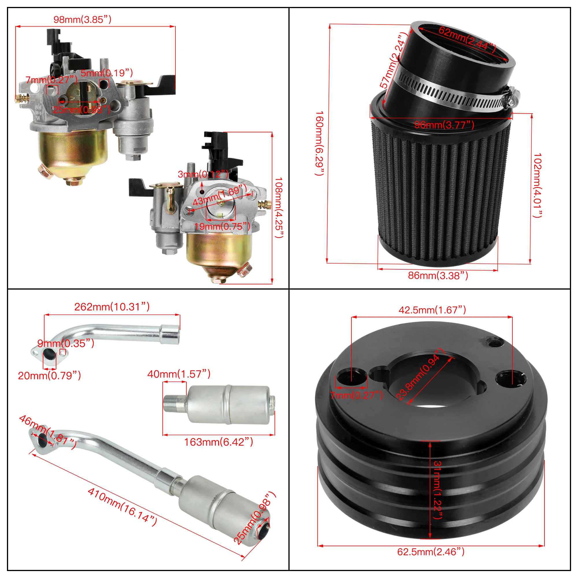 HIAORS Carburetor Air Filter Adapter Exhaust Pipe Muffler Stage 2 Kit ...
