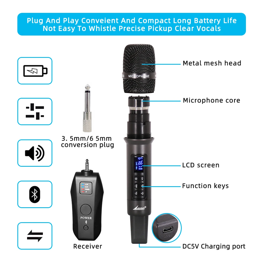 D900 Wireless Microphone - Reverb Effect & Noise Cancelling