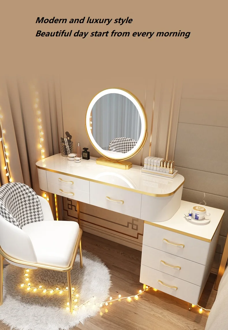 Girls Dressing Table Home Furniture High Gloss With Touch Led Mirror ...