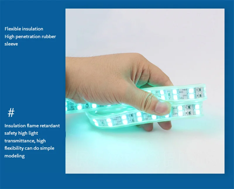 220V SMD 5050 RGB IP67 Waterproof PVC LED Strip 96 Leds/m Double-row ...
