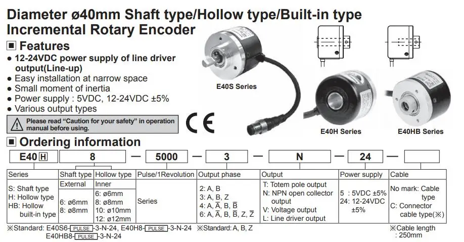 8mm Hollow Shaft Incremental Rotary Encoder E40H8-1024-3-T-24 1024ppr ...