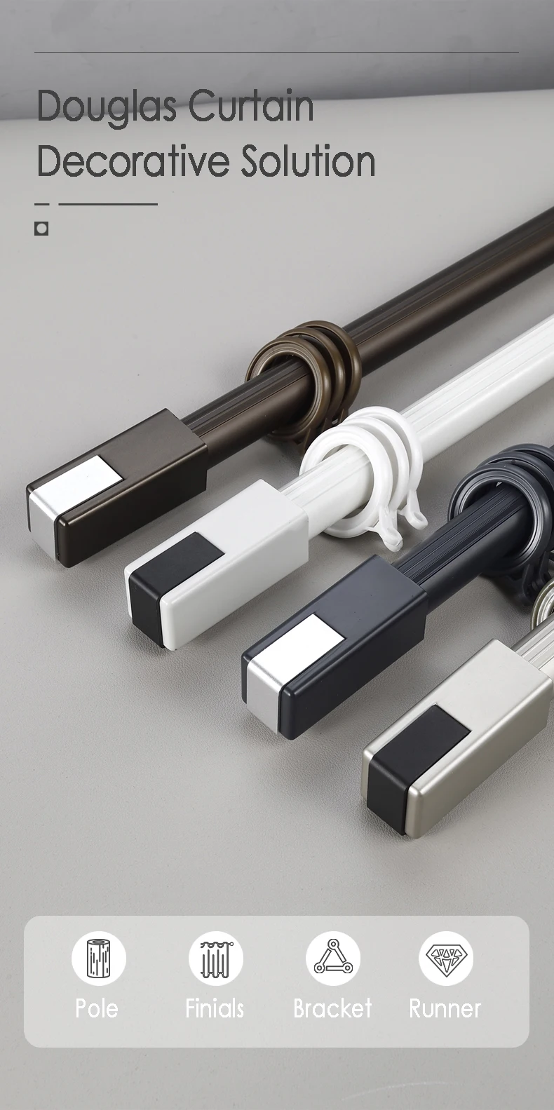 Douglas Eco-friendly Double Hung Curtain Rods Bathroom Room Wall Mount ...