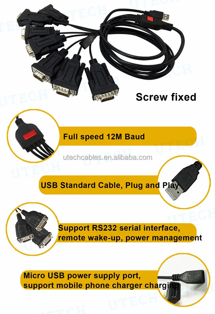 Utech USB to 7 Ports Rs232 Serial Port DB9M Cable FTDI