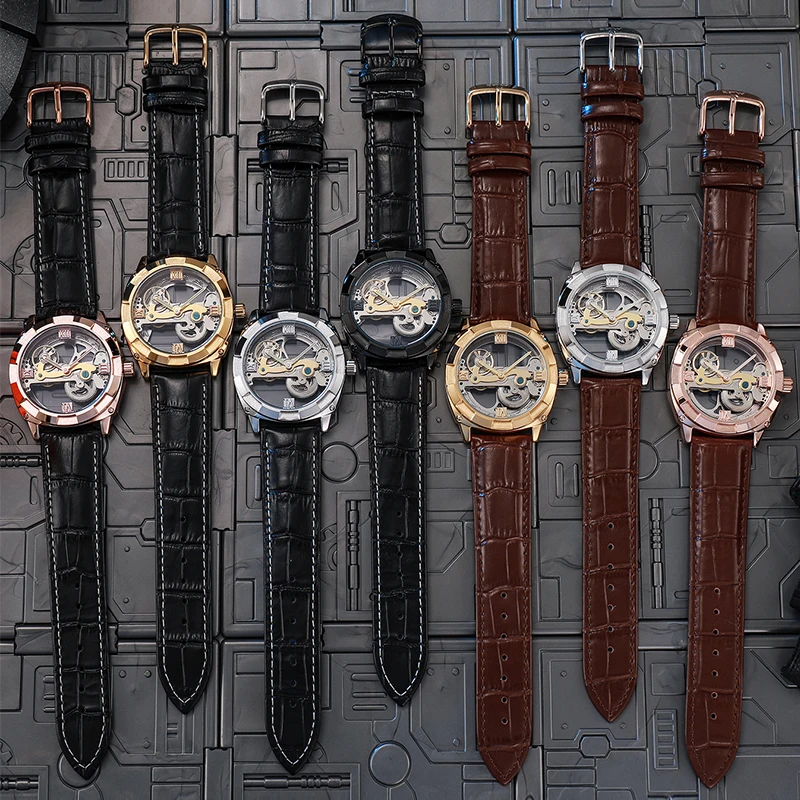 Customizable Luxury Genuine Leather Skeleton Automatic Mechanical ...