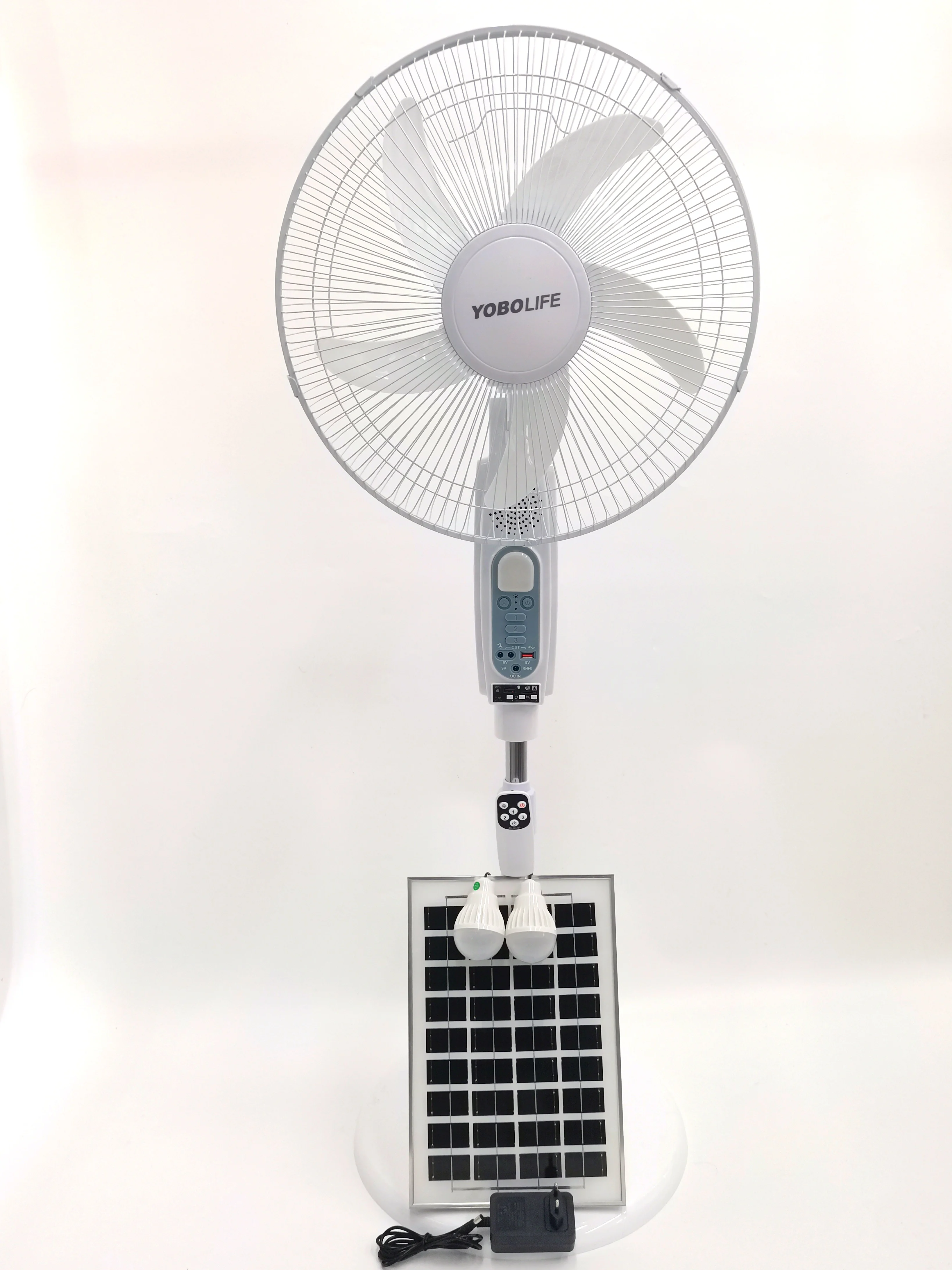 YOBOLIFE 16 Inch Solar Remote-Control Fan with LED Light