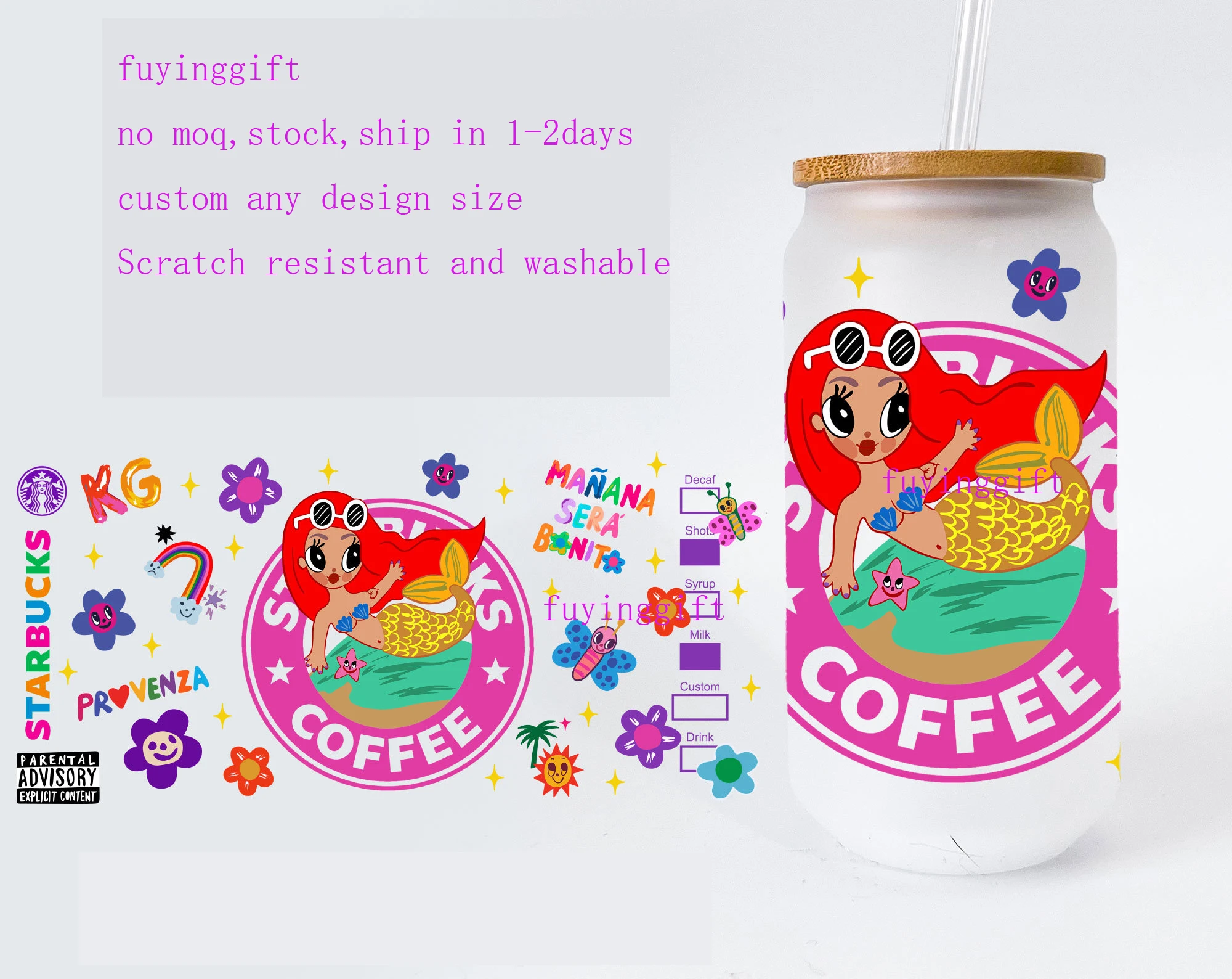 Custom Vinyl Cup Designs - UV DTF Stickers for Packaging