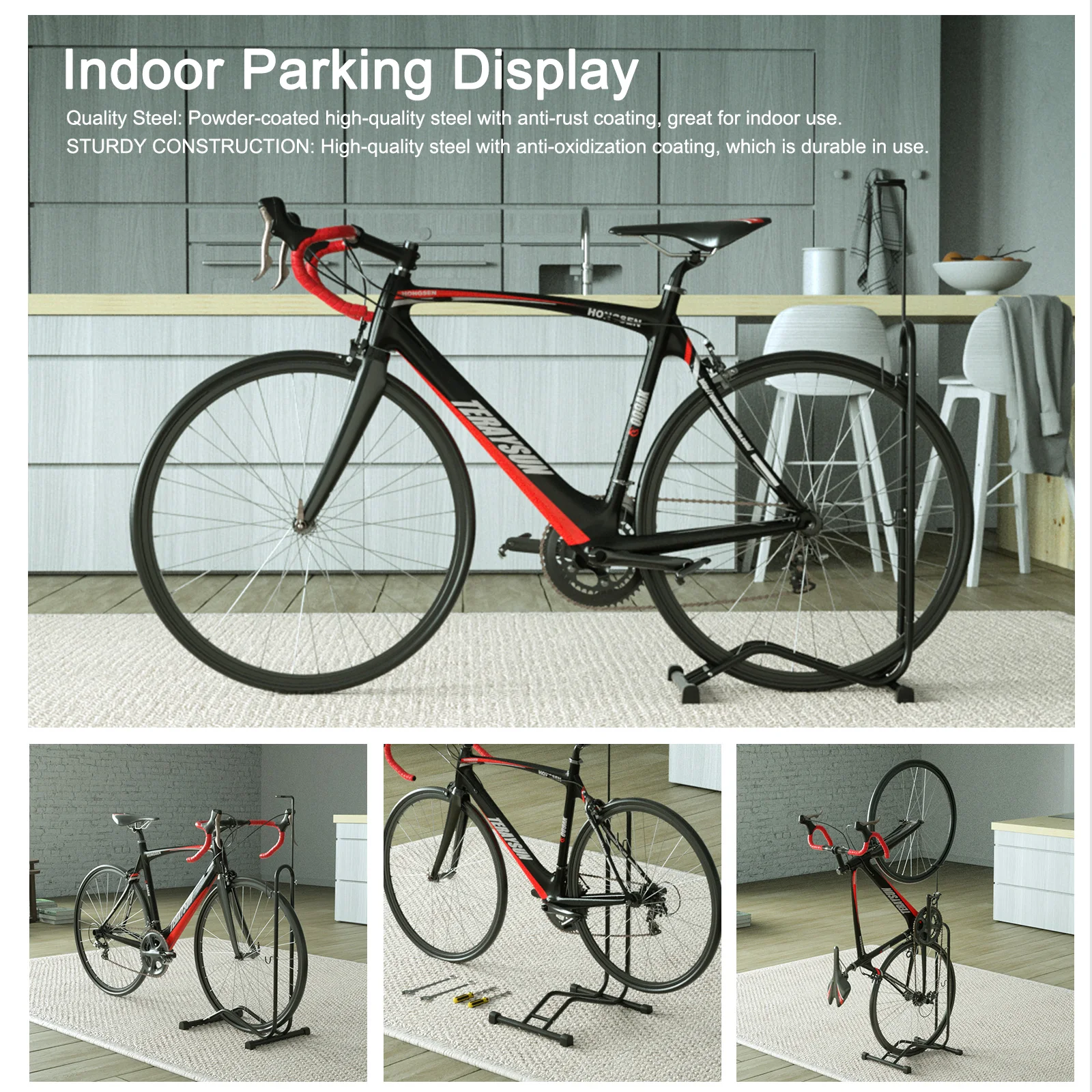 3 In 1 Vertical Horizontal Bicycle Stand Indoor Bike Storage Parking ...