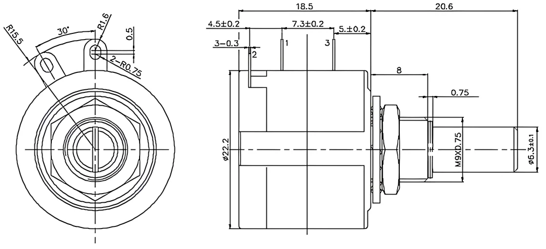 Black color 534 2W 1k 10k 100k 10 turns precision wirewound potentiometer