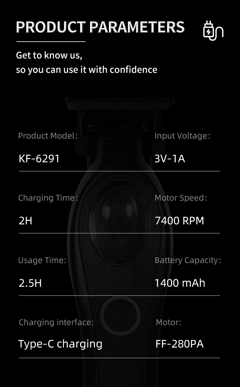 KooFex 7400 RPM High Speed Barber Machine Deep Tooth Graphite Blade ...