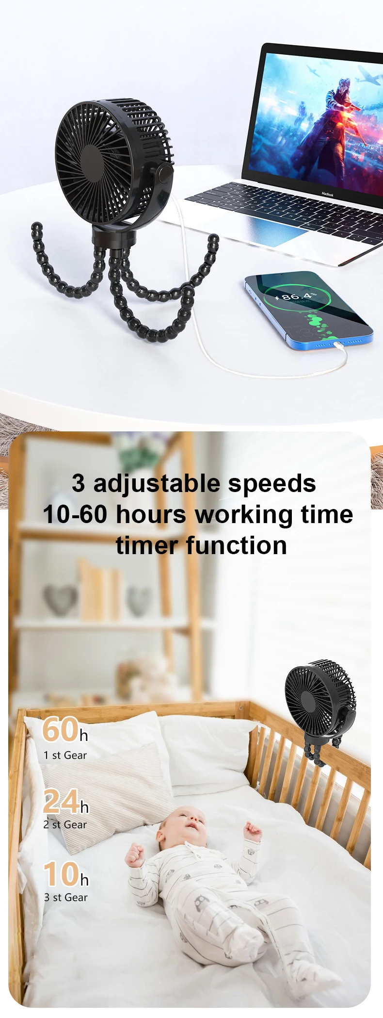 2023 Wholesale Tripod Octopus Fan - 12000mah Portable Cooling