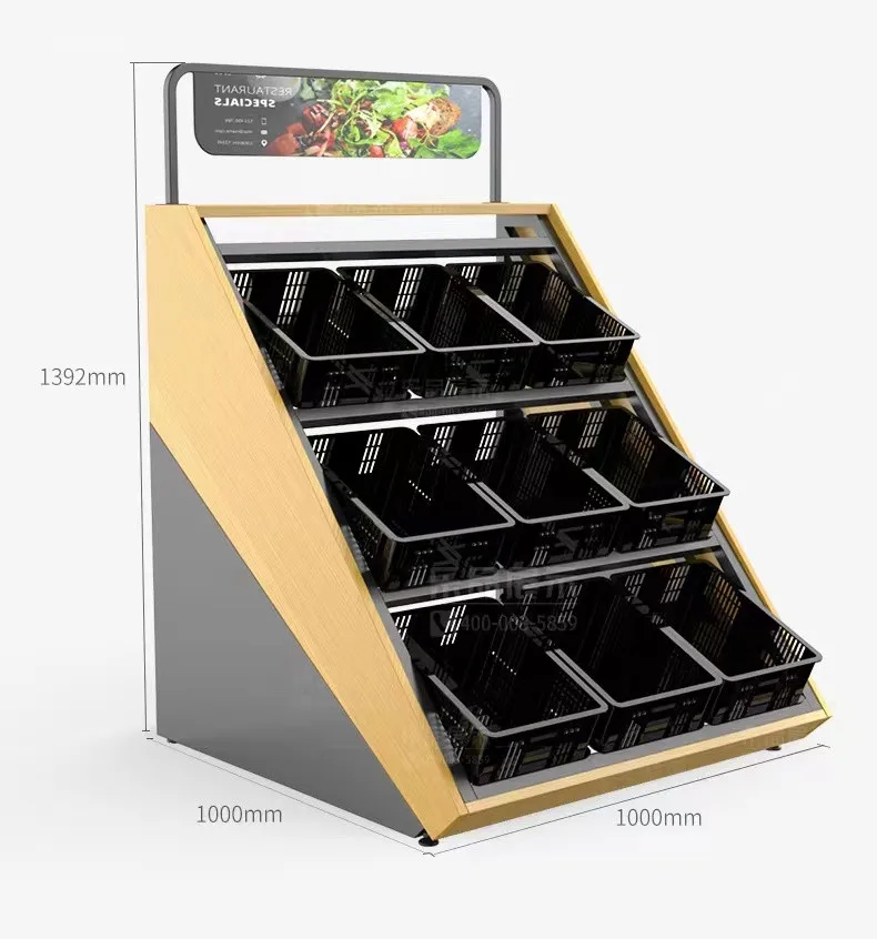 Supermarket Vegetable and Fruit Display Shelf 3 Layers Vegetable ...