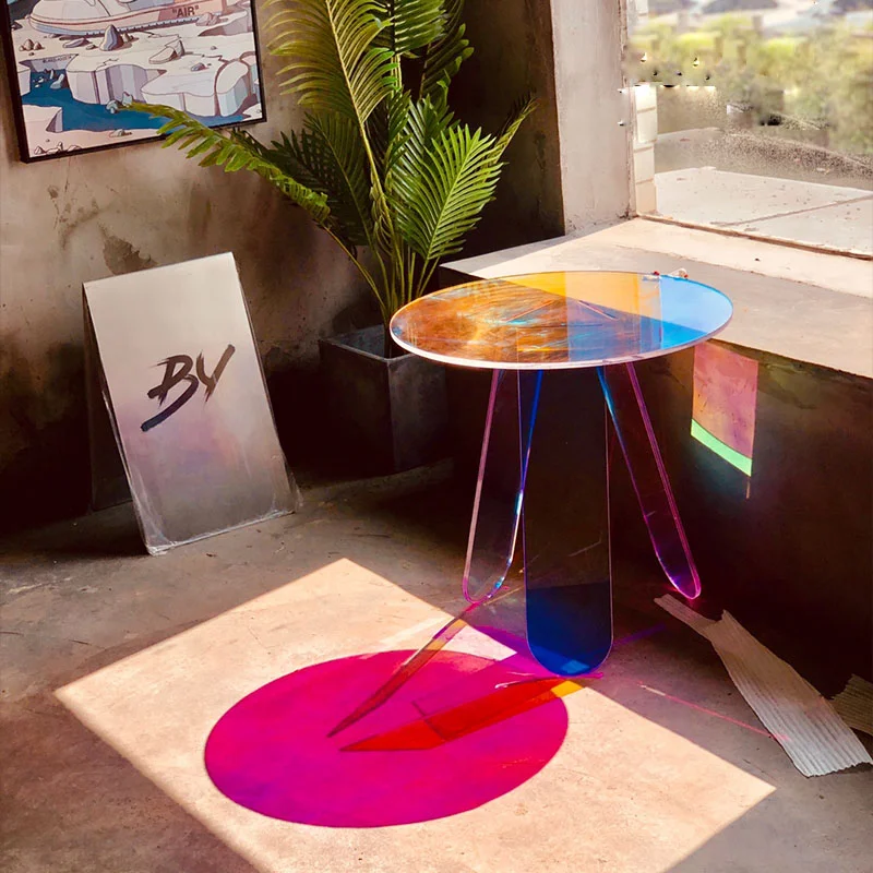 Modern Round Acrylic Rainbow Extendable Convertible Coffee Table for ...