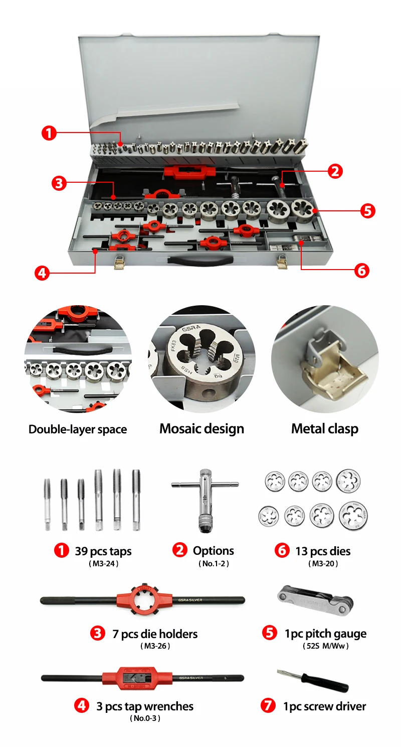 64 Pcs DIY Hand Tool Metric Set - HSS DIN 352 Hand Tap