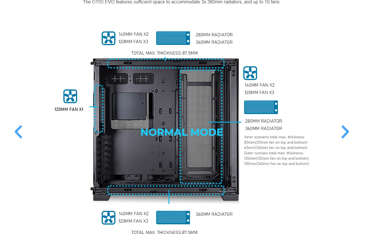 Lian Li O11 Dynamic EVO White - Gaming PC Case Support