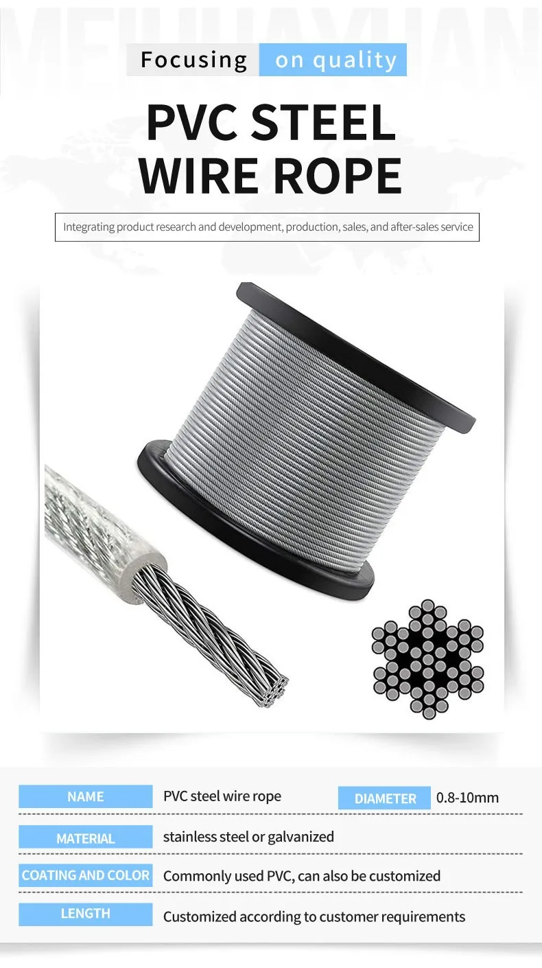 7x7 304 Stainless Steel Wire Rope With Pvc Coating Fishing Clothesline ...