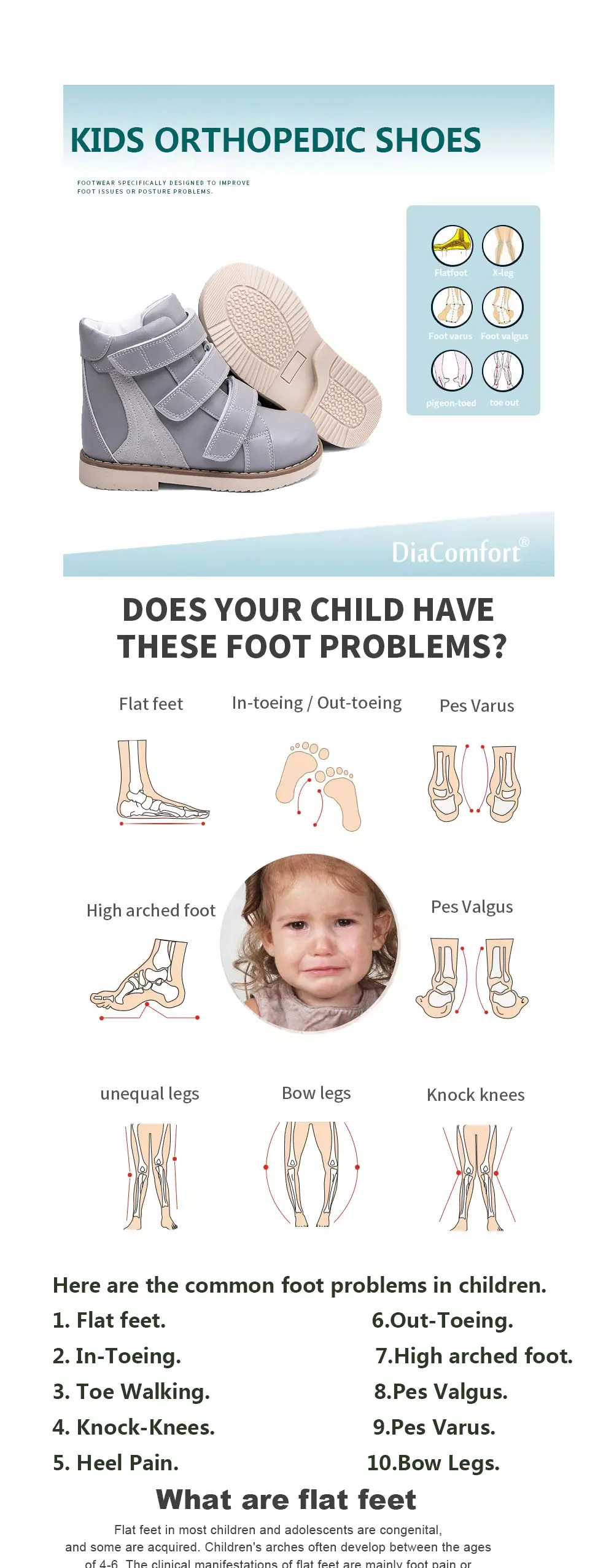 Diacomfort Toddlers High-top Corrective Shoes Orthotic Sole Open Toe ...