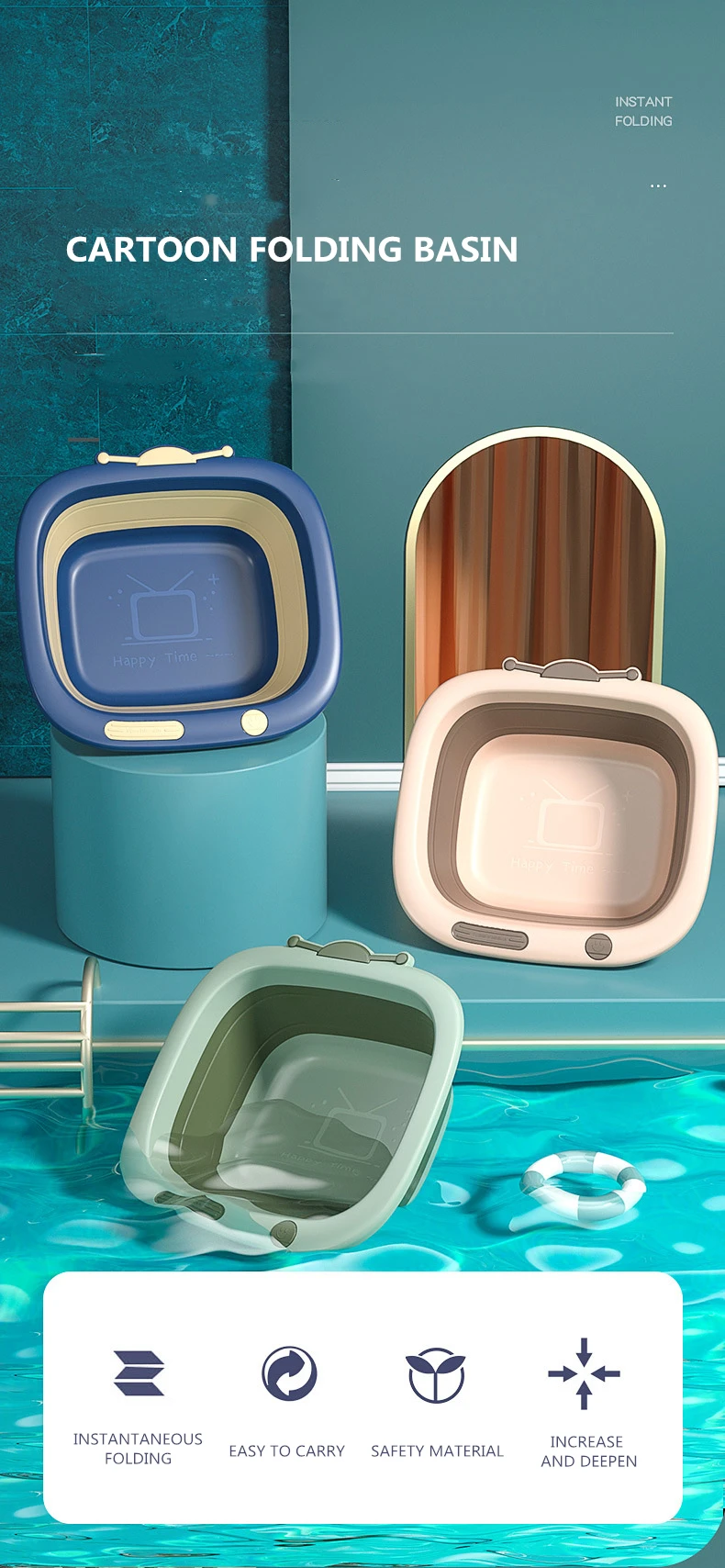 Cute Folding Cartoon Wash Basin For Newborn Babies Shower Plastic ...