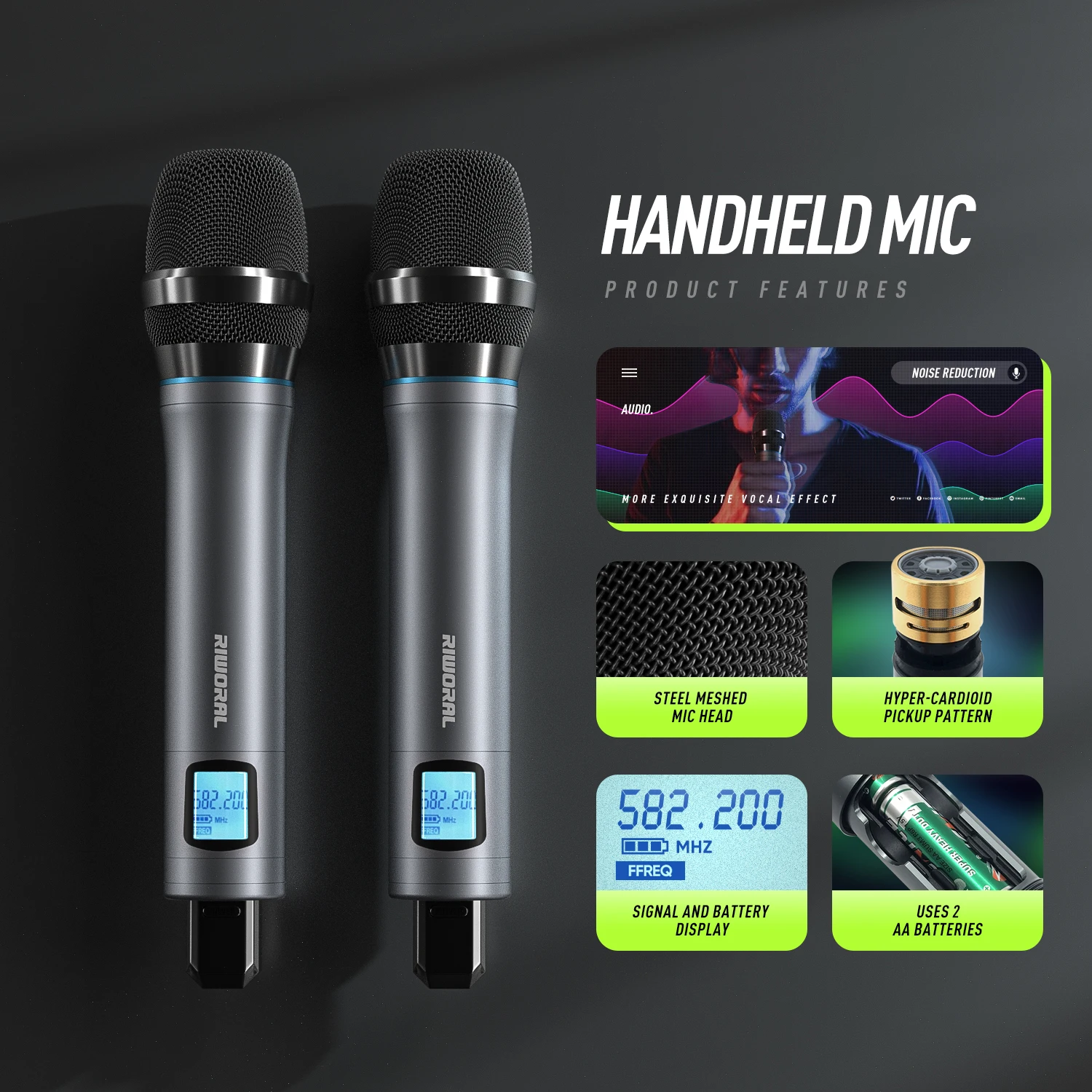 TD2 Riworal Portable UHF True Diversity Wireless Microphone System for ...