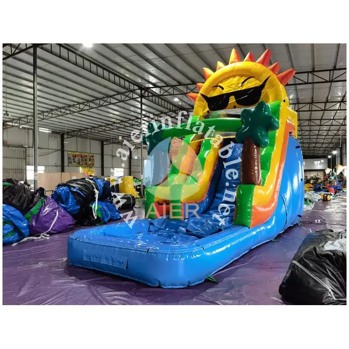 Cartoon Party Park Sun Water Slide Inflatable Trampoline Slide ...
