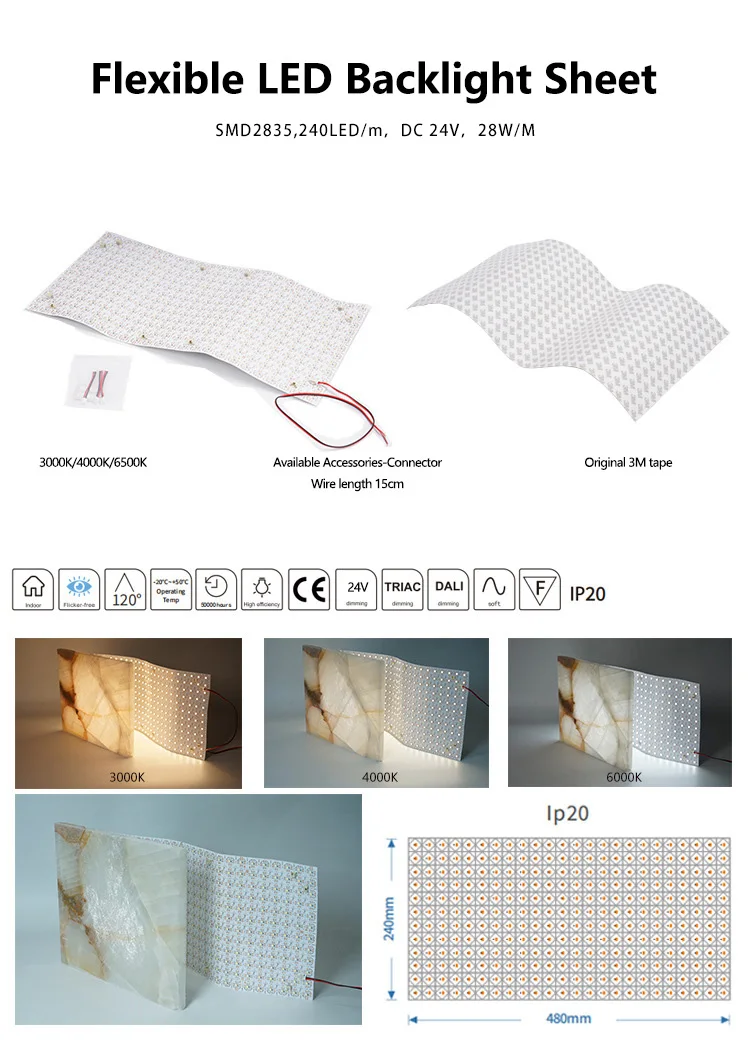 Hot Flexible LED Light Sheet 3000K/4000K/6000K LED Backlight Lighting ...