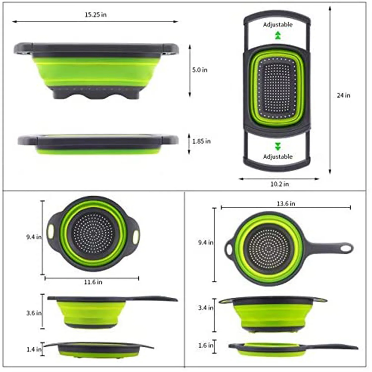 Collapsible Colander Pasta Strainer Basket With Plastic Handles ...
