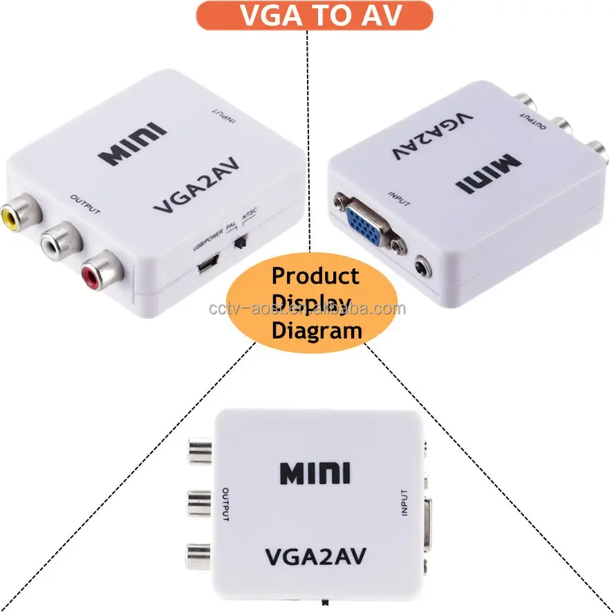 Vga To Av Converter Adapter With 3.5mm Audio 1080p Vga To Rca Hd ...