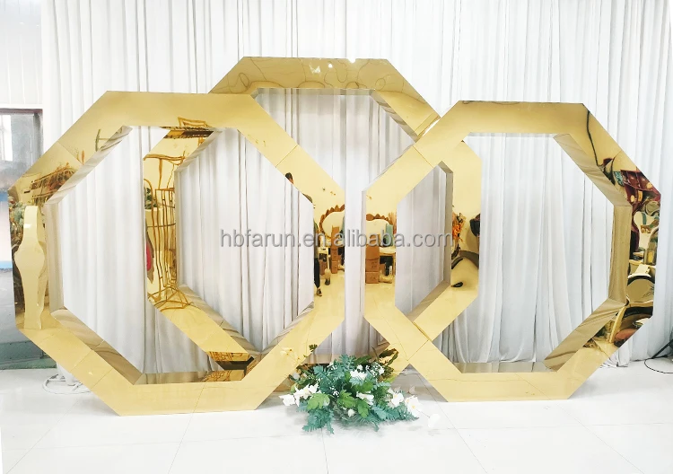 Golden Mirror Exquisite Octagon Wedding Backdrop Wedding Arch Stand ...