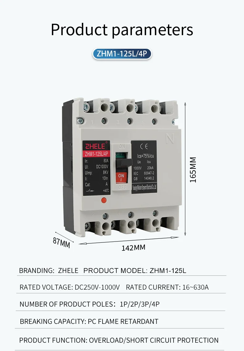 Zhele Dc 80a Mccb Battery 2p 4p 500v 1000v 80a 100a 125a 150a 200a 225a 400a 630a Dc Moulded ...