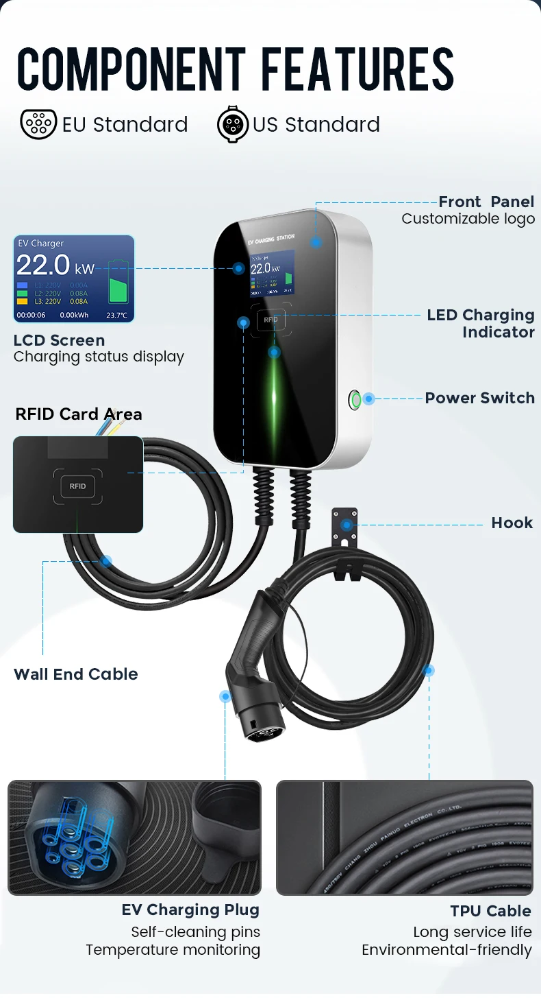 Factory Price Ac Ev Charger Ocpp 1.6j 22 Kw Ce Certified Ev Charging ...