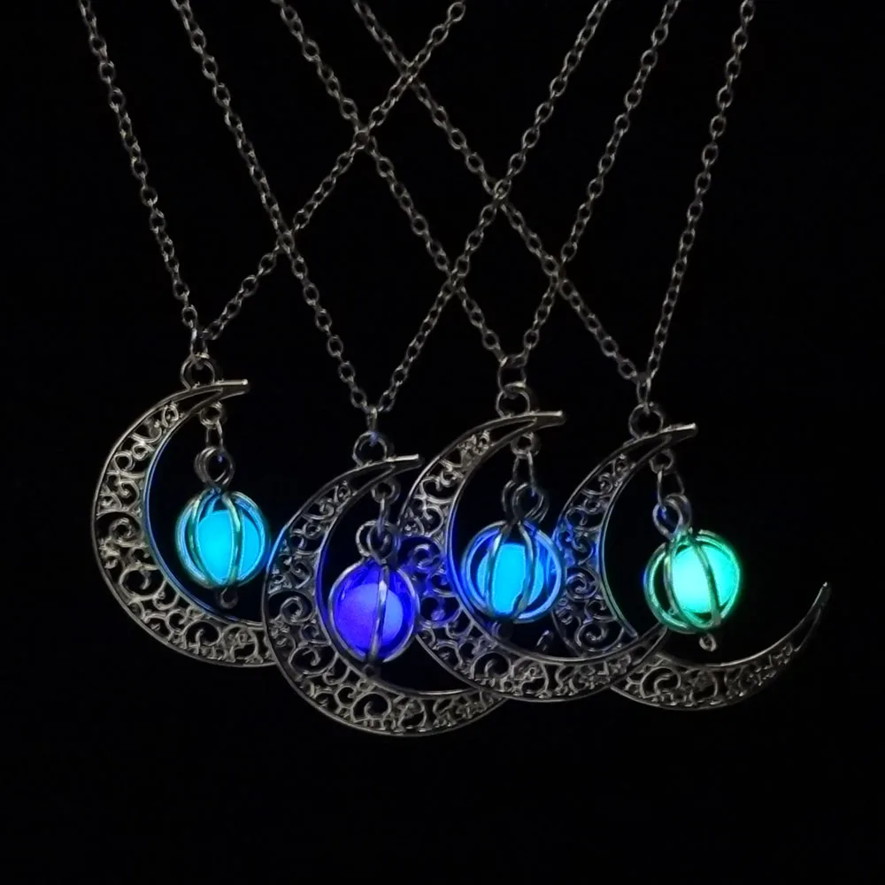 Fashion Moon Natural Glowing Stone Healing Necklace Women Gift Charm ...
