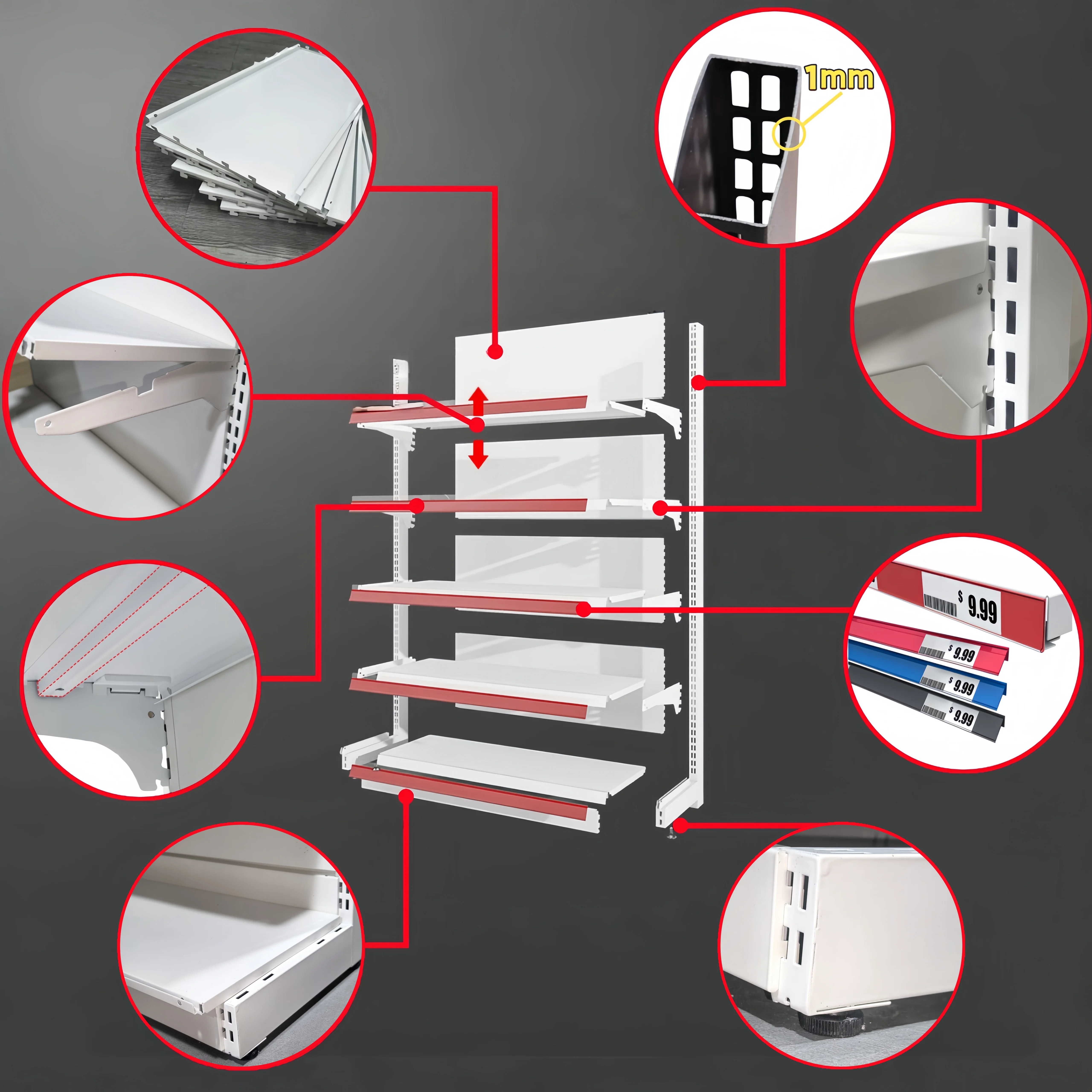 Light Duty Metal Gondola Shelving System Supermarket Display Racks ...