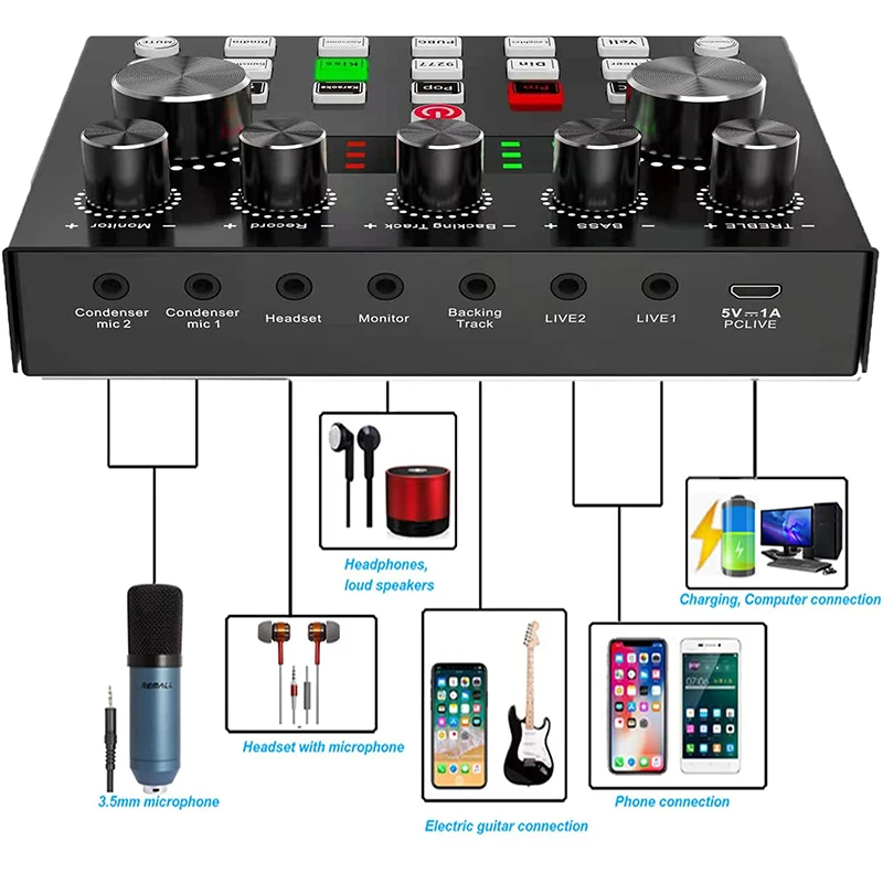 V8s Sound Card - Professional Audio Interface for Live Broadcast
