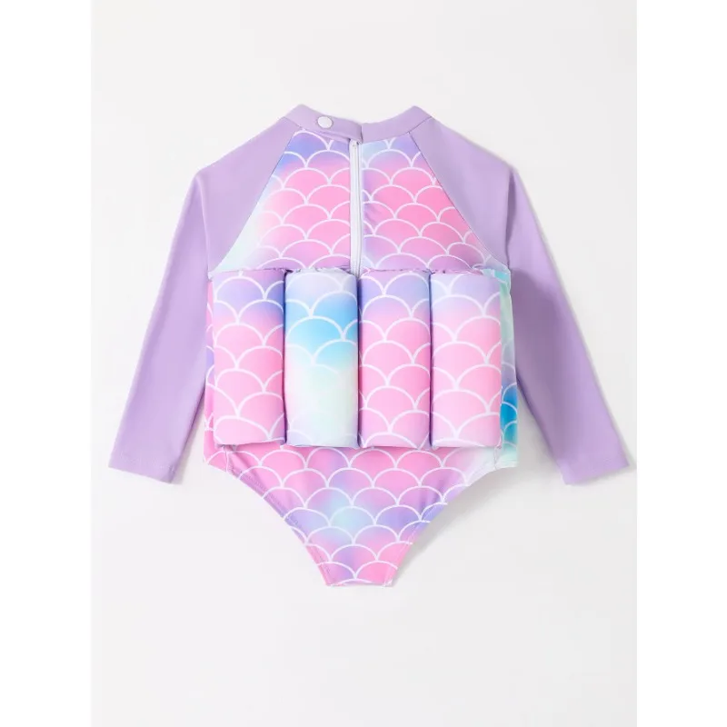 Ls24184 One Piece Pink Girls Swimwear Long-sleeved Buoyancy Swimsuit ...