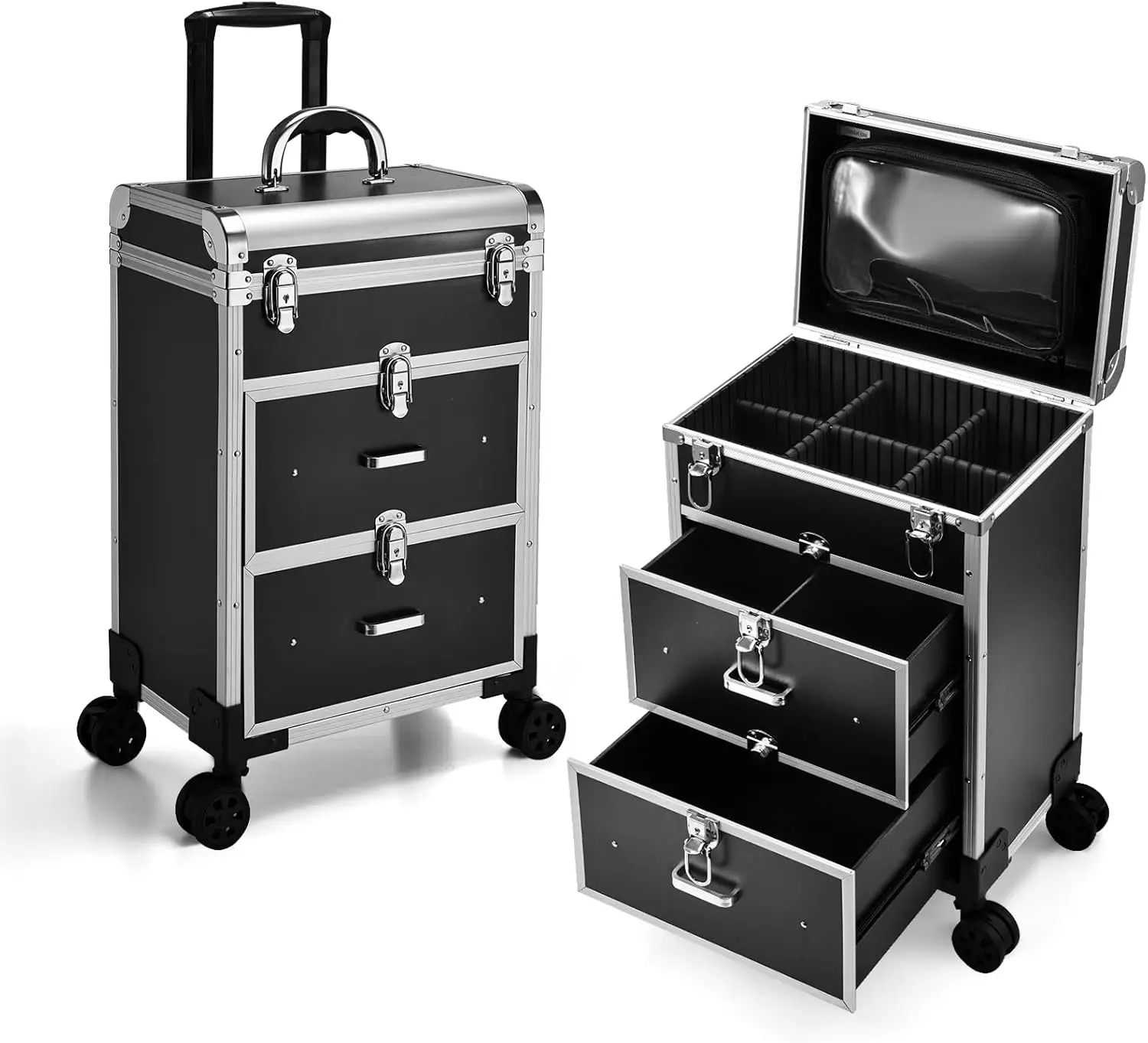 2025 New Professional Rolling Cosmetic Trolley Case with Double Drawers ...