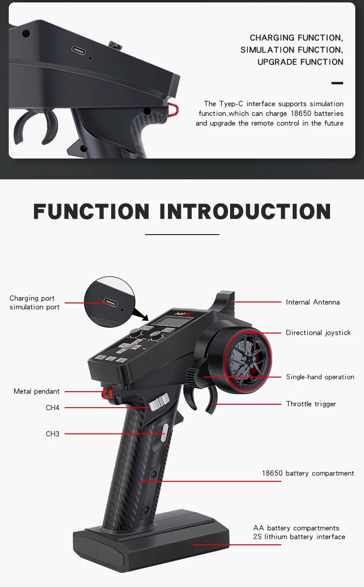 HOTRC CT-6A Transmitter - 6CH 2.4G Remote Control System