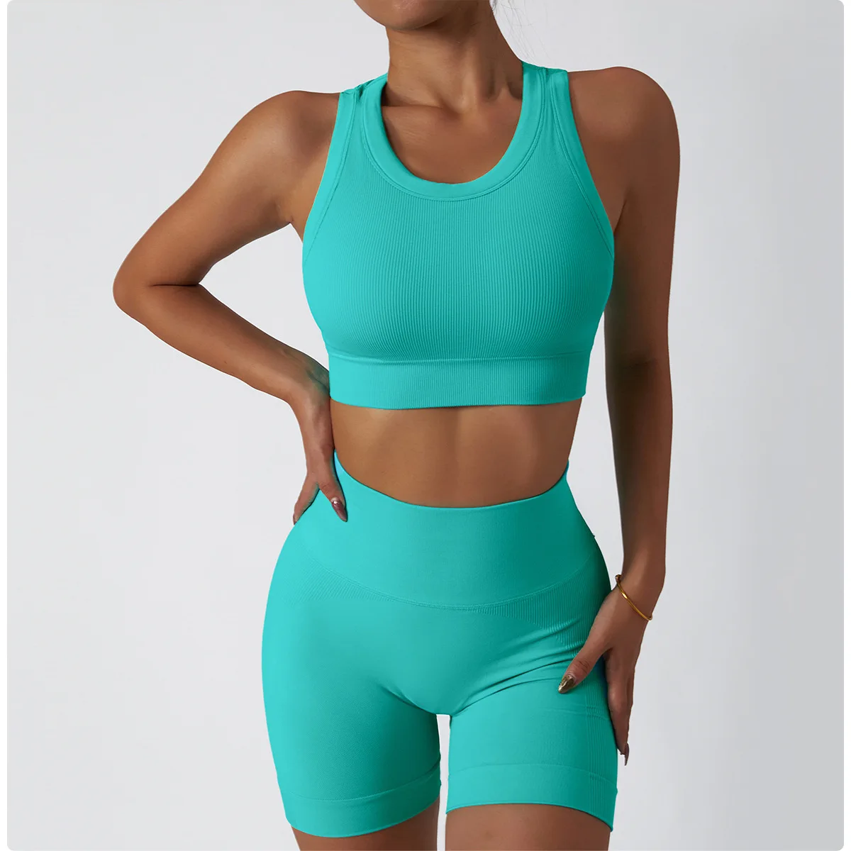 3 Piece U Neck Active Gear Fitness Womens Biker Workout Shorts Set ...