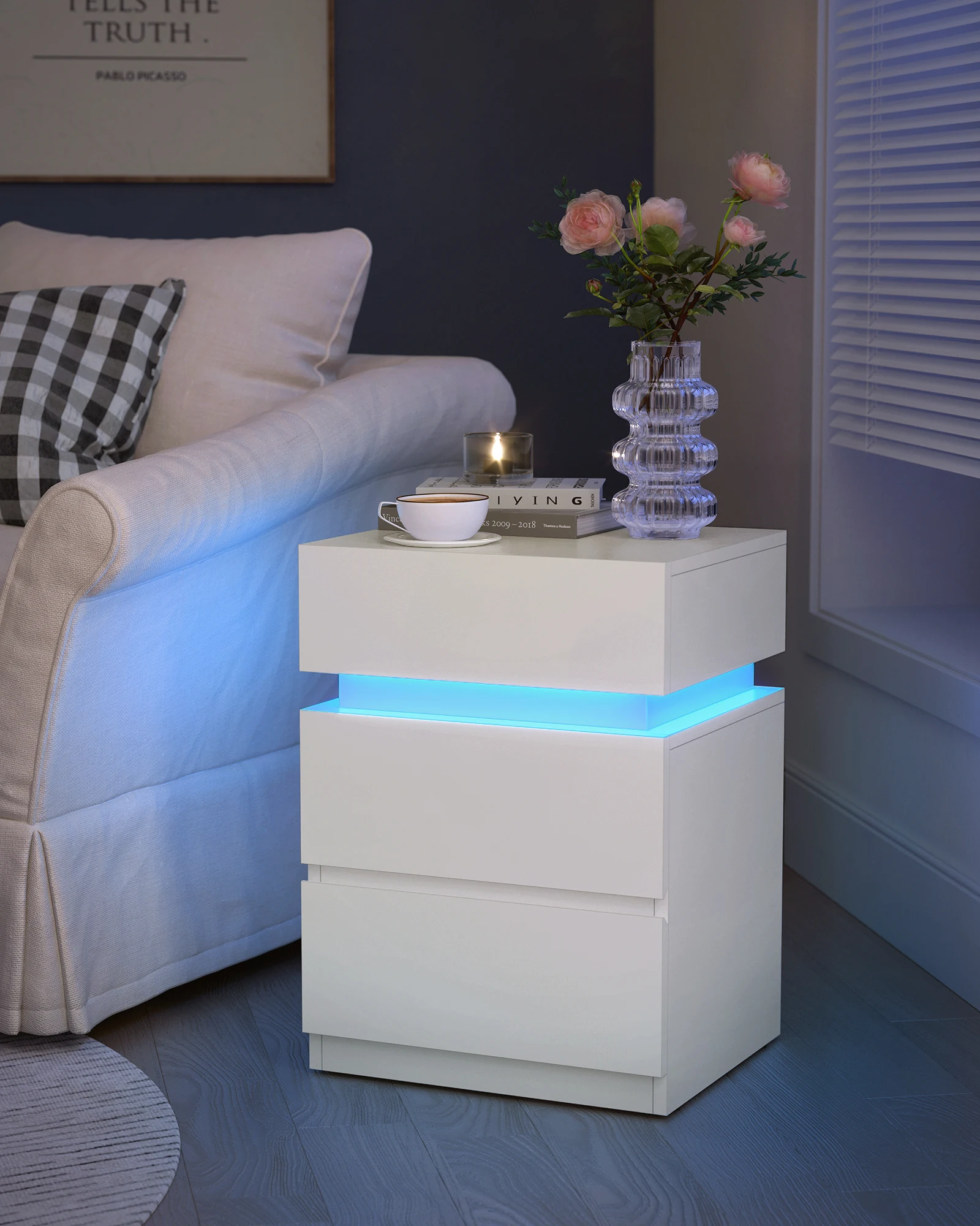 VASAGLE LED Lighted Bedside Table - Adjustable & Stylish