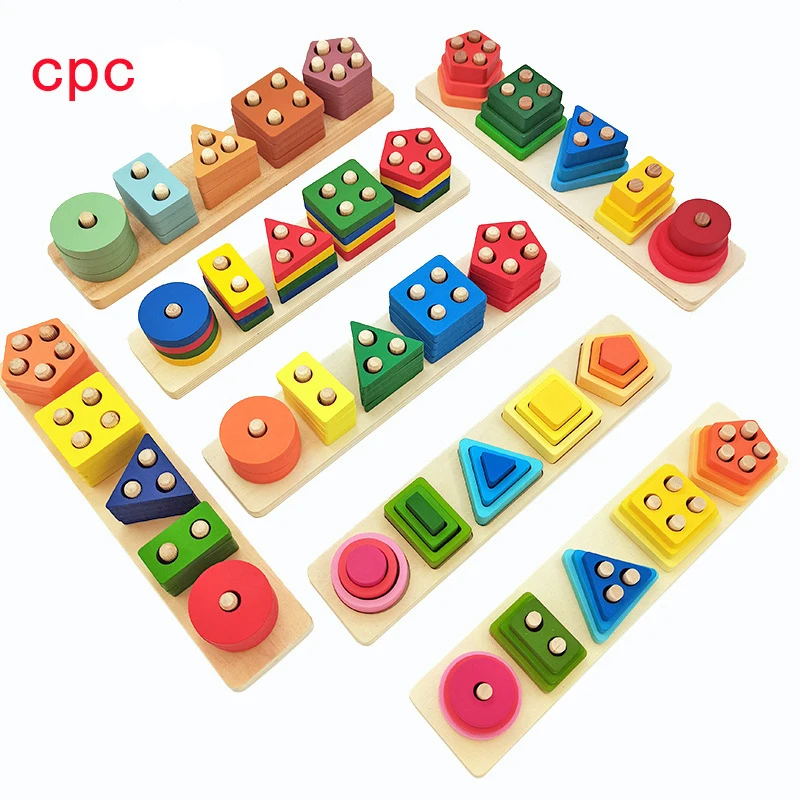 Cpc Geometric Shape Recognition Column Wooden Montessori Toys Matching ...