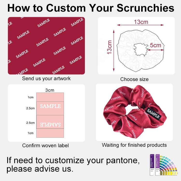 Small Moq Custom Printed Satin Wholesale Girls Women Elastic Scrunchy ...