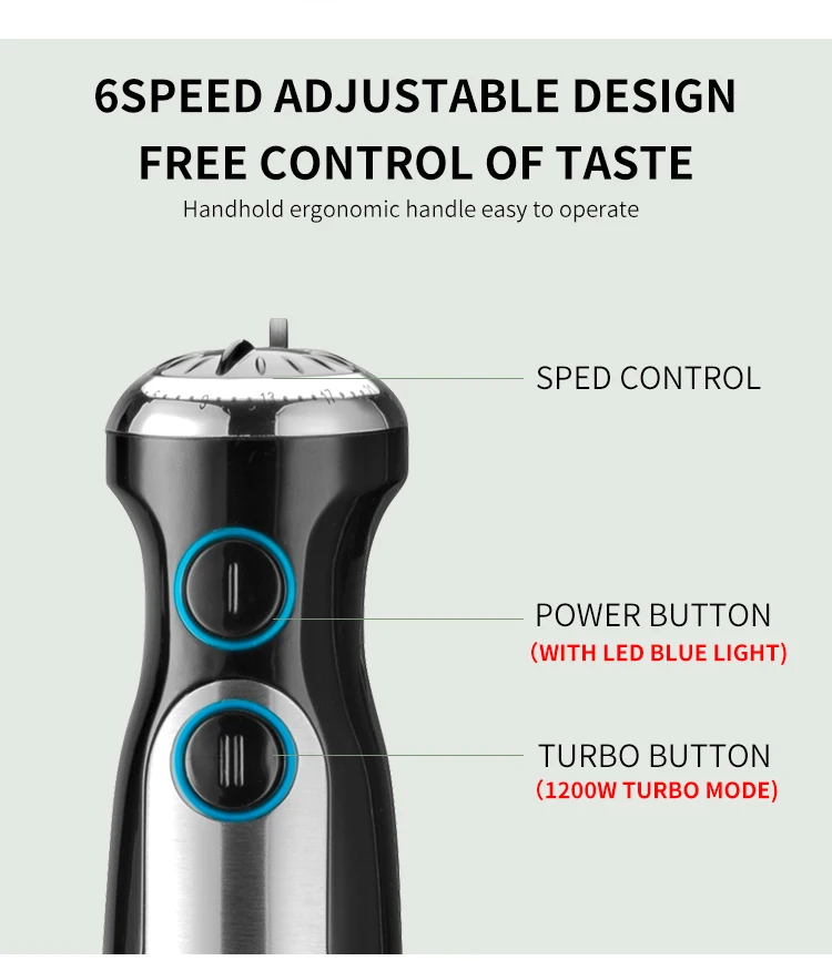 One Handed Kitchen Hand Blender Electric 1200w Fruit Juice Mini Stick ...