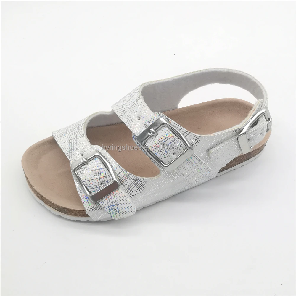 Kids Girls Birk Style Flat Sandals With Glitter Upper And Comfort Cork ...
