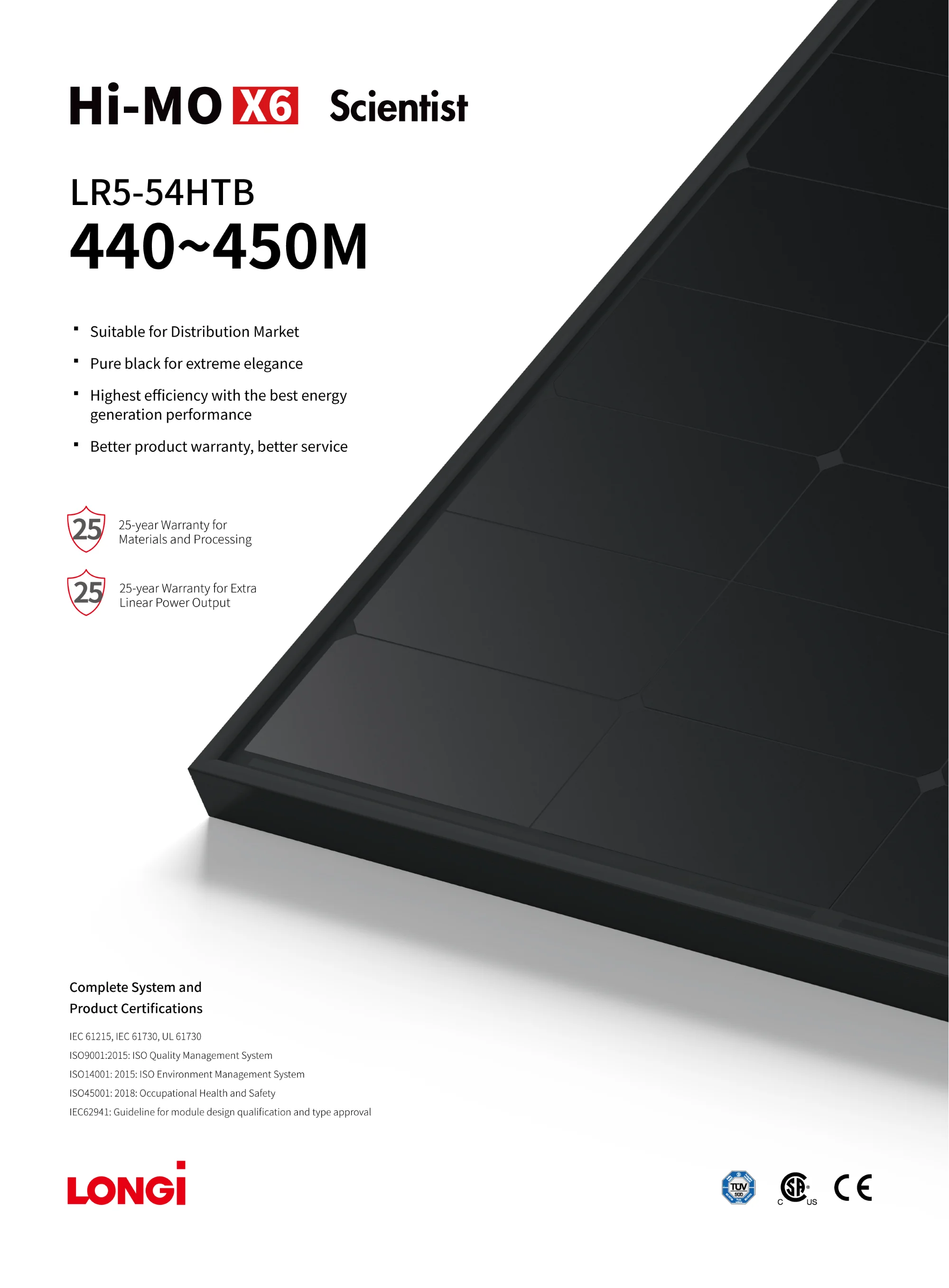 Longi Hi-mo X6 All Black PV Modules Scientist LR5-54HTB 440-450M ...