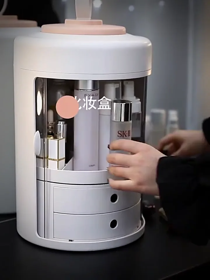 Transparent Acrylic Cosmetics Organizer Dust-proof Storage Box Rotating ...