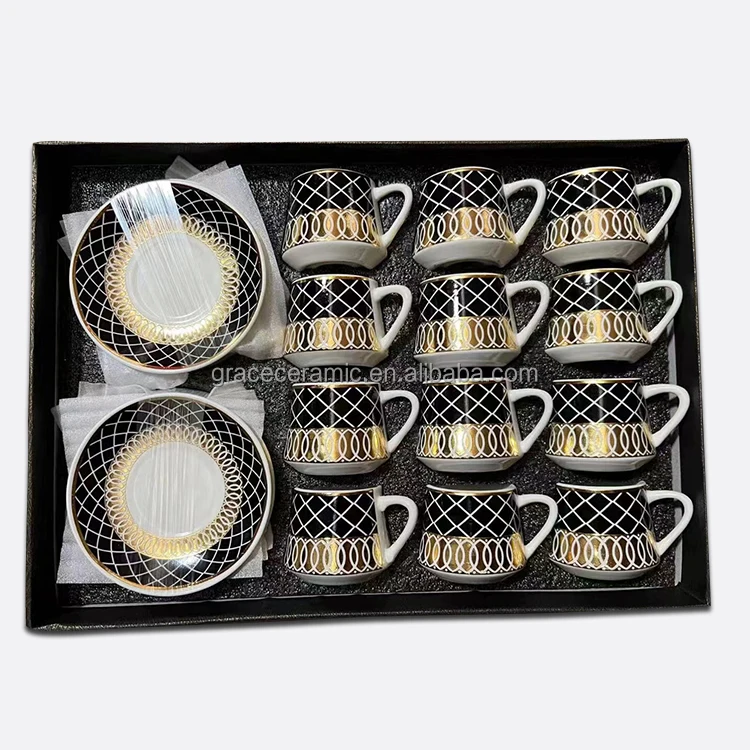12pcs Personalized Bulk Tea Cup and Saucer Sets Ceramic Fine Porcelain Bone China Espresso ...