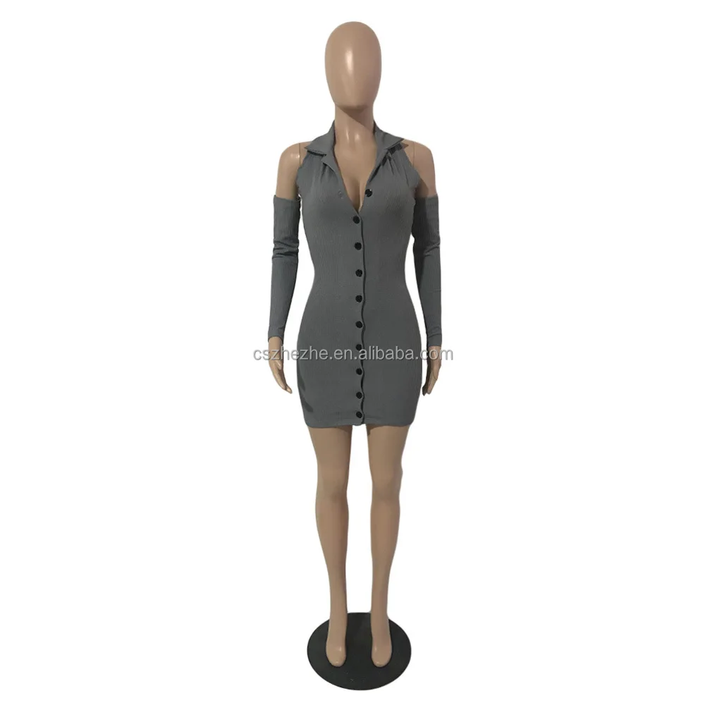 Zhezhe 2024 Stretch Ribbed Button Casual Dress Women Halter Backless ...