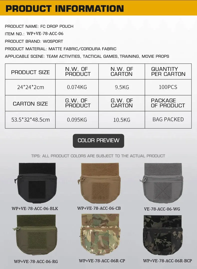 Cordura Fc Drop Pouch Chest Rigs Tactical Vest Bag With Zipper Closure ...