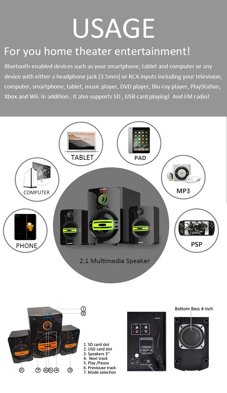 Audmic Factory Oem Heavy Bass Speaker With Remote Control Wireless ...