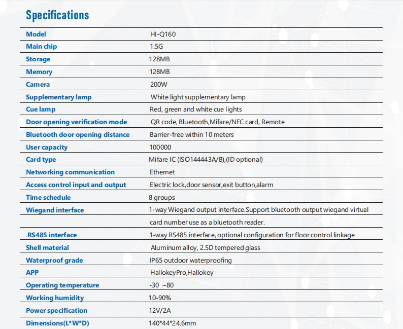 Nordson HI-Q160 Metal Waterproof TCP/IP BLE QR Code MF NFC Access Control