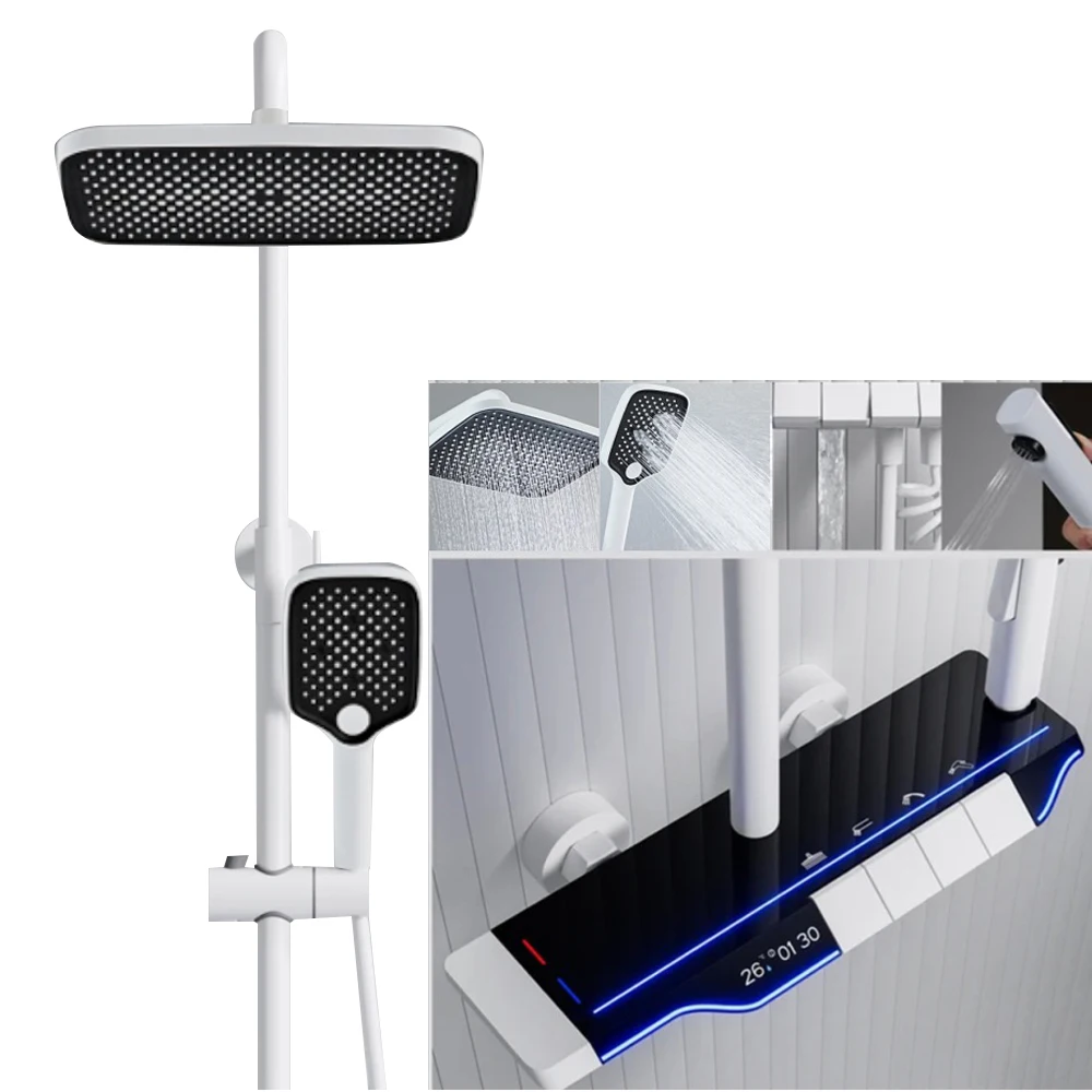 LED Exposed Thermostatic Piano Shower Digital Display Gun Grey